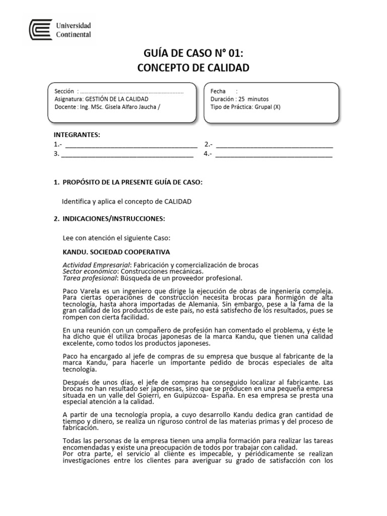 Semana 01 - Guía de Caso N 01 | PDF | Calidad (comercial) | Gestión de la calidad