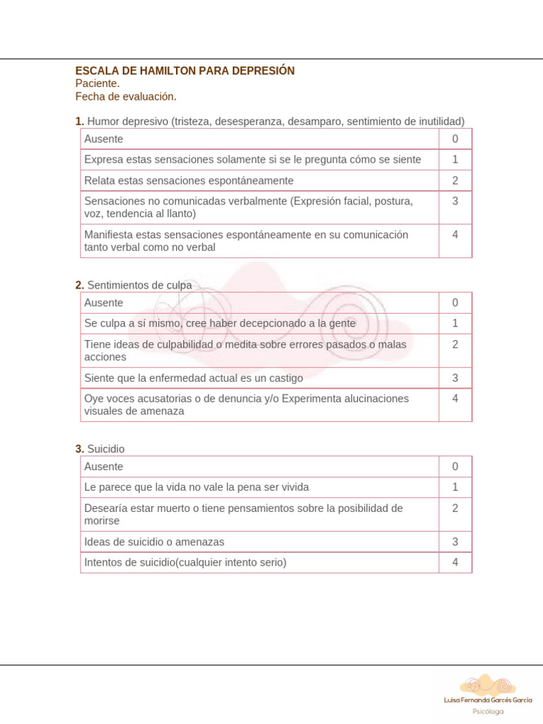 Escala de Hamilton para Depresión | PDF | Depresión (estado de ánimo) | Ansiedad