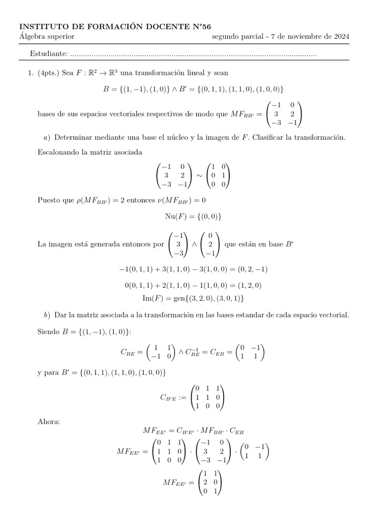 Parcial 2 - Lgebra - Resuelto | PDF | Valores propios y vectores propios | Mapa lineal