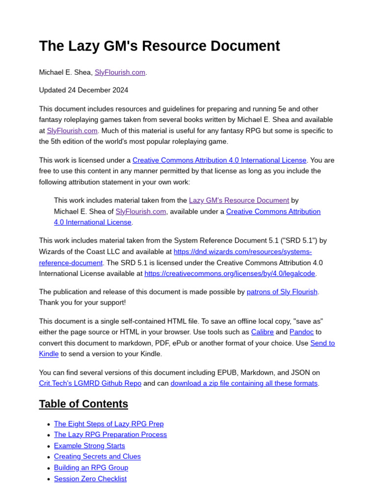 The Lazy GM's Resource Document | PDF | Role Playing Games | Consent