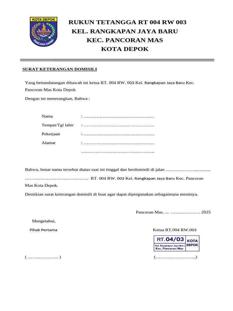 surat keterangan domisili rangkapan rt04 rw03 | PDF