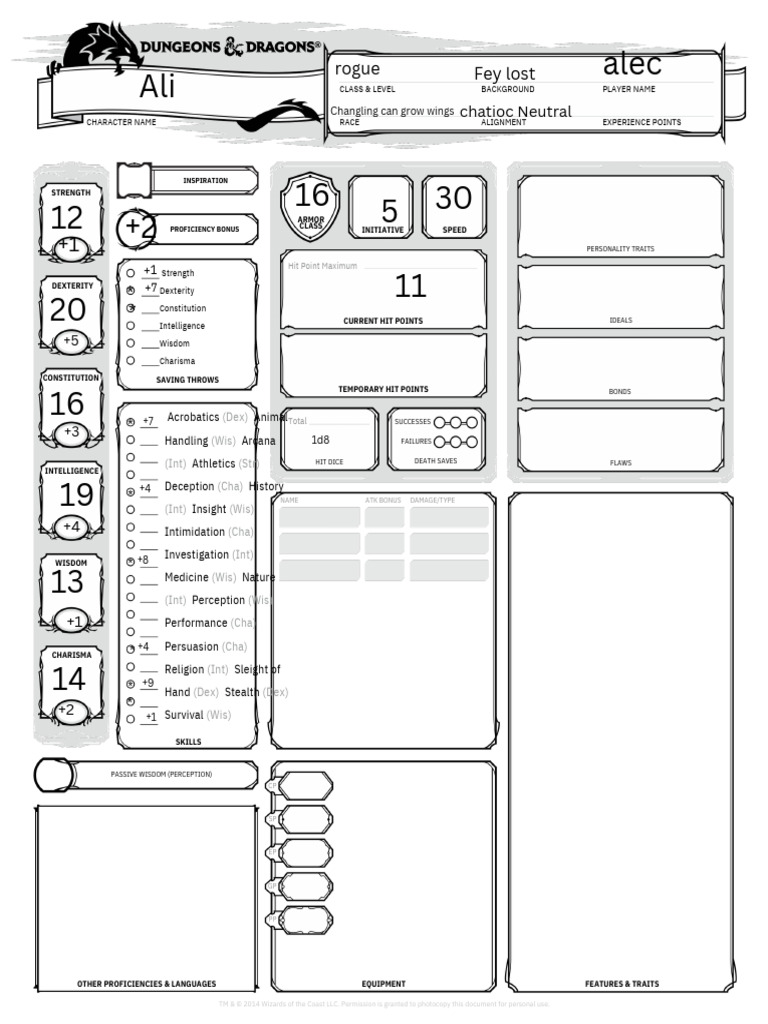 DND 5E CharacterSheet FormFillable PDF | PDF | D20 System | Dungeons & Dragons