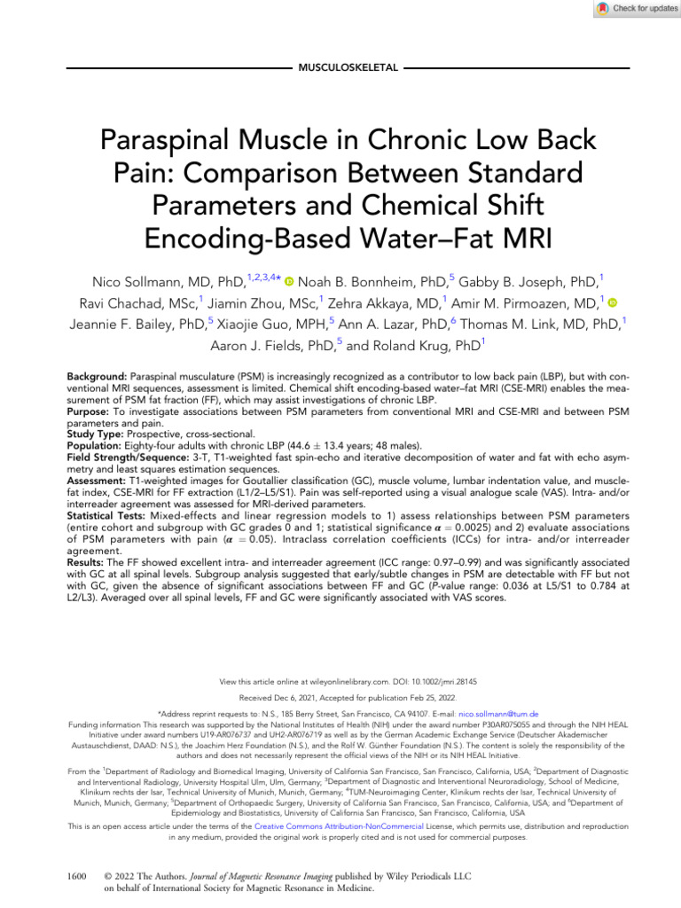 Magnetic Resonance Imaging - 2022 - Sollmann - Paraspinal Muscle in ...