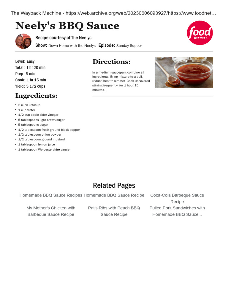 Neely's BBQ Sauce Recipe _ The Neelys _ Food Network New | PDF