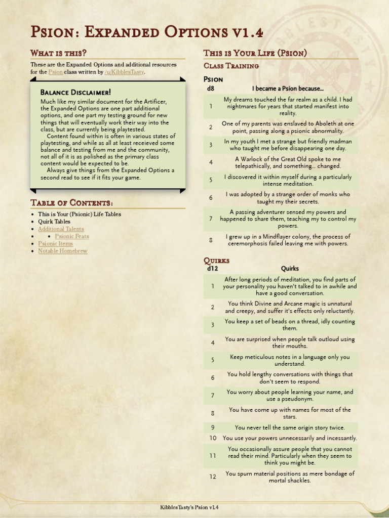 Psion - Expanded Options - GM Binder | PDF | Dungeons & Dragons