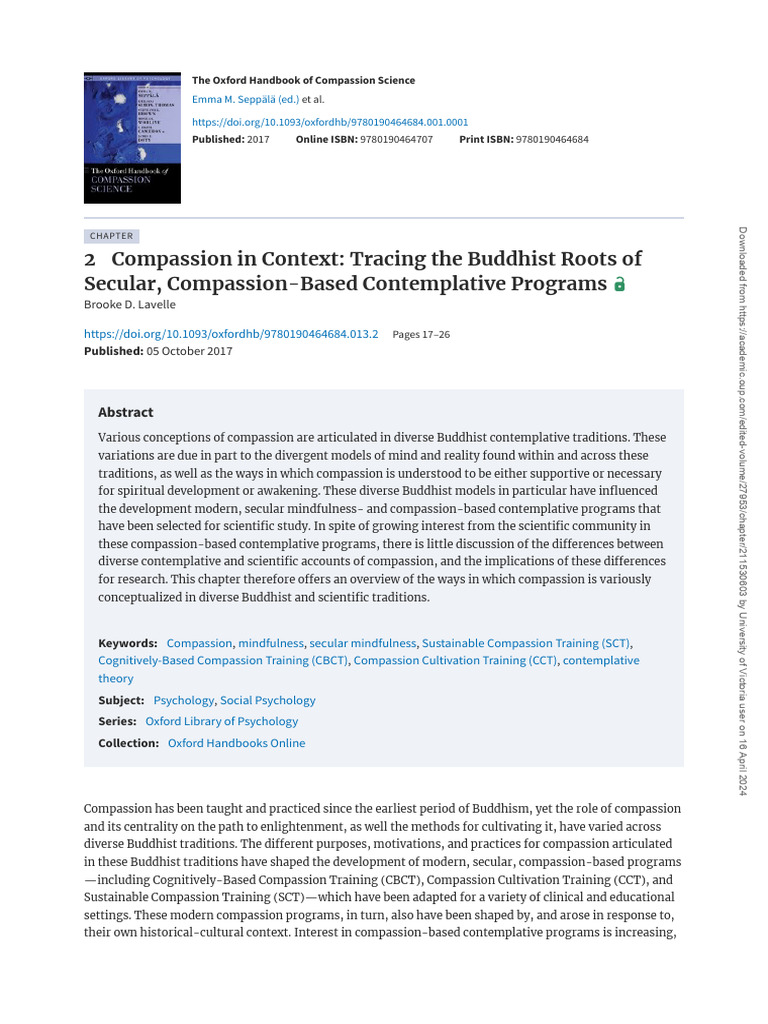 2 Compassion in Context - Tracing The Buddhist Roots of Secular, Compassion-Based Program | PDF ...