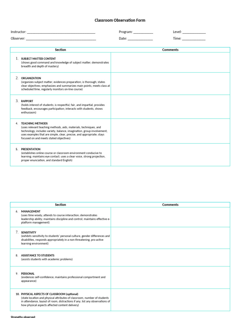 Classroom Observation Form | PDF | Teaching Method | Classroom