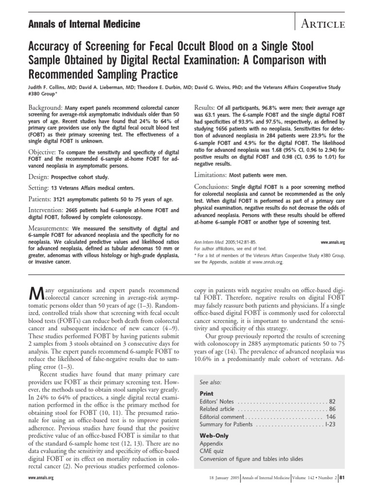1. Fecal Occult Blood | PDF | Colonoscopy | Colorectal Cancer