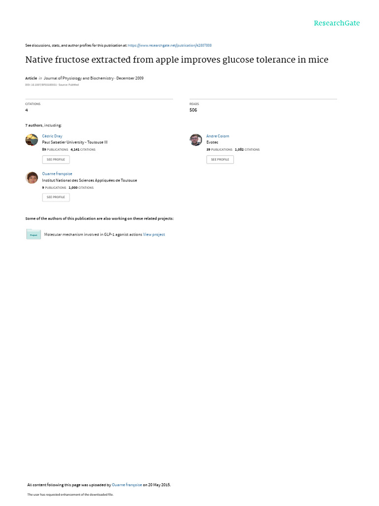 Native Fructose Extracted From Apple Improves Gluc | PDF ...
