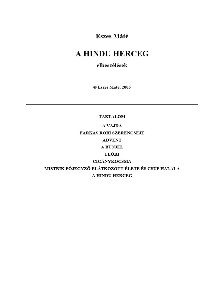 A Hindu Herceg: Eszes Máté | PDF