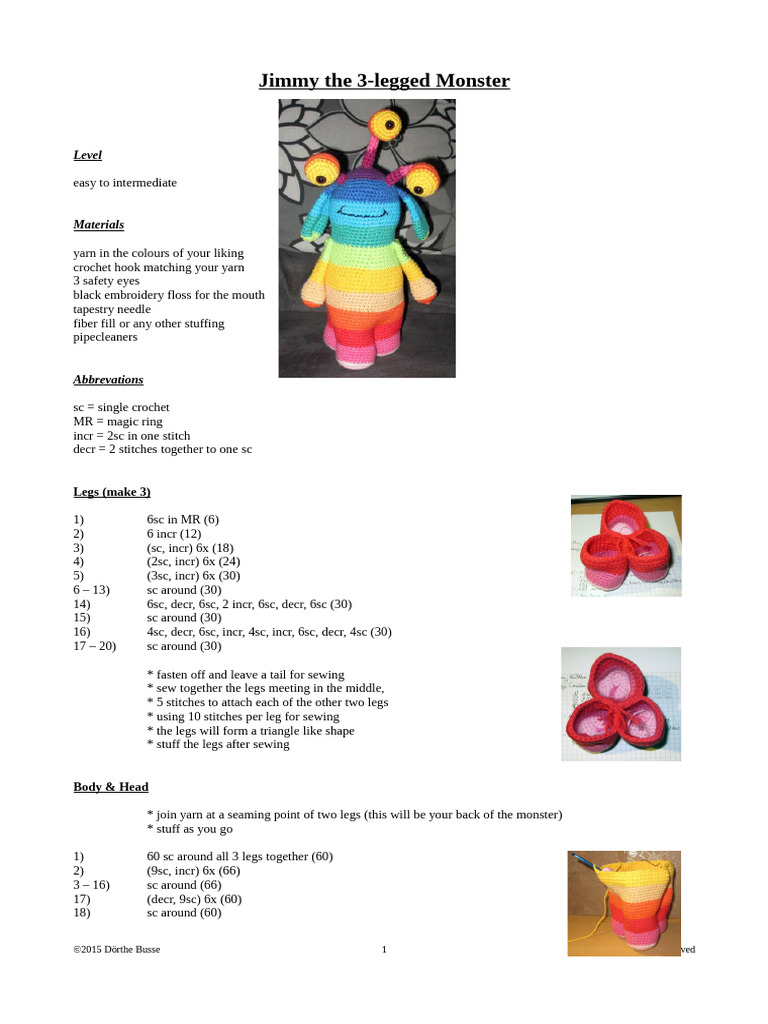 Crochet Pattern for 3-Legged Monster | PDF | Crochet | Yarn