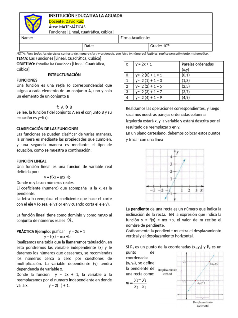 Matematicas 10° FX Lineal Cuadratica Cubica | PDF | Pendiente | Función ...
