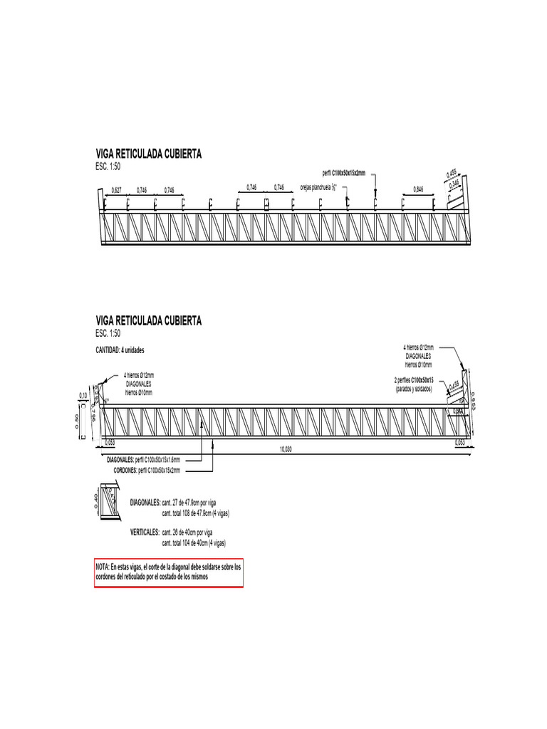 Viga Reticulada Cubierta: C100x50x15x2mm | PDF