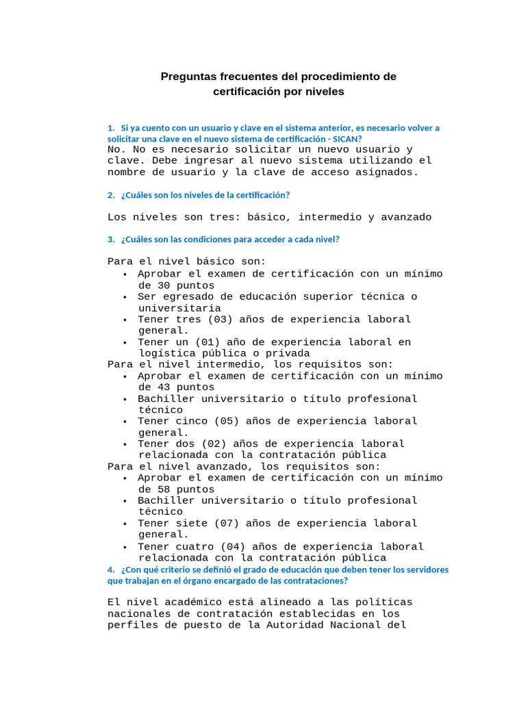 Certificación por Niveles: Requisitos y Proceso | PDF