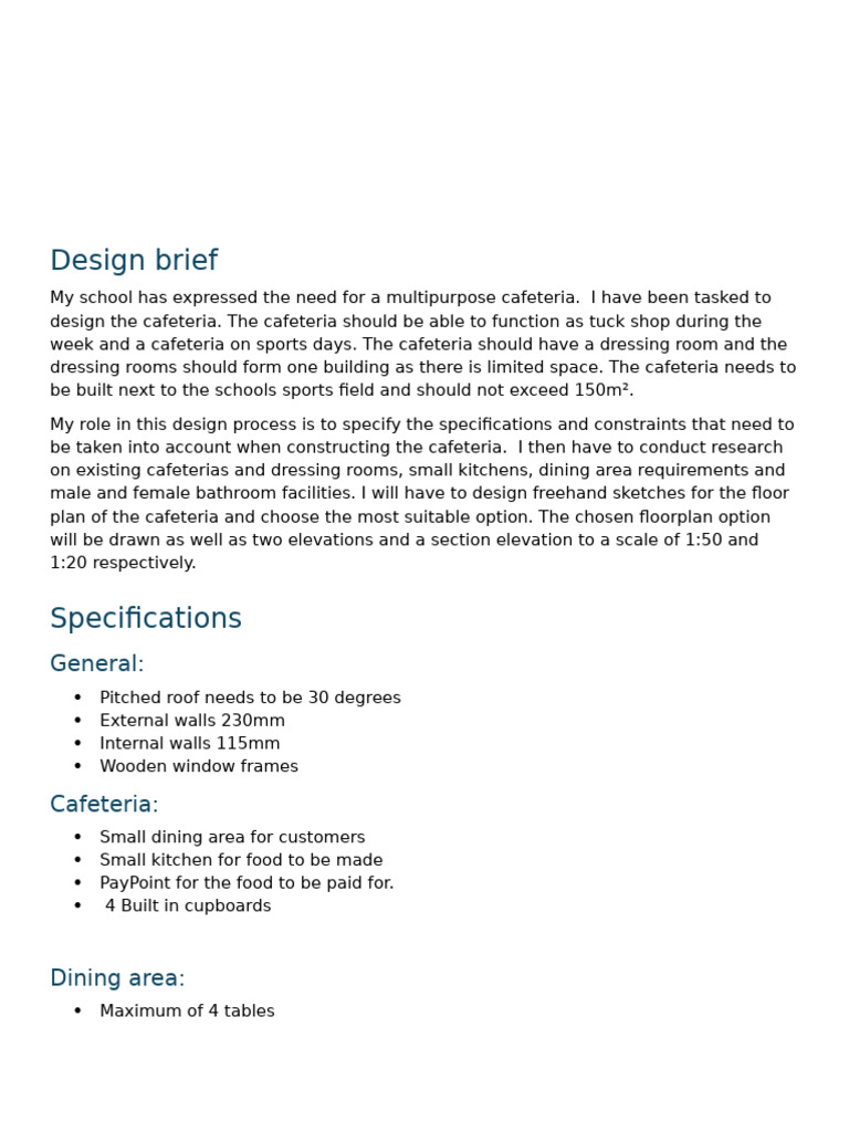 Multipurpose Cafeteria Design Brief | PDF