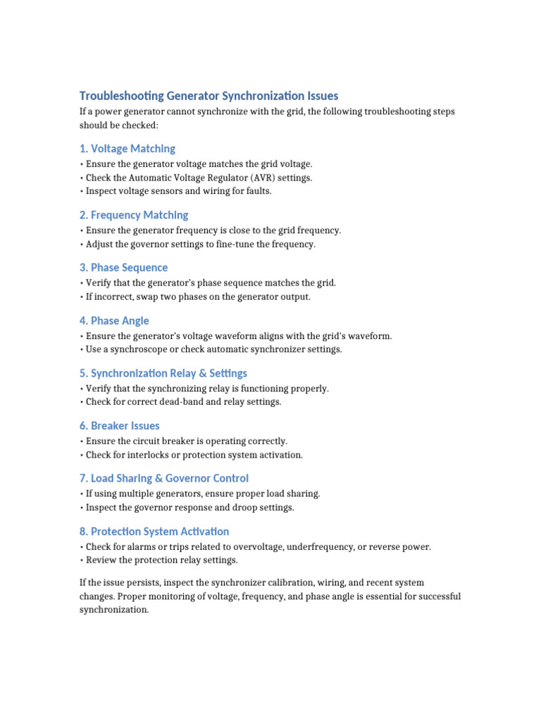 Generator_Synchronization_Troubleshooting | PDF