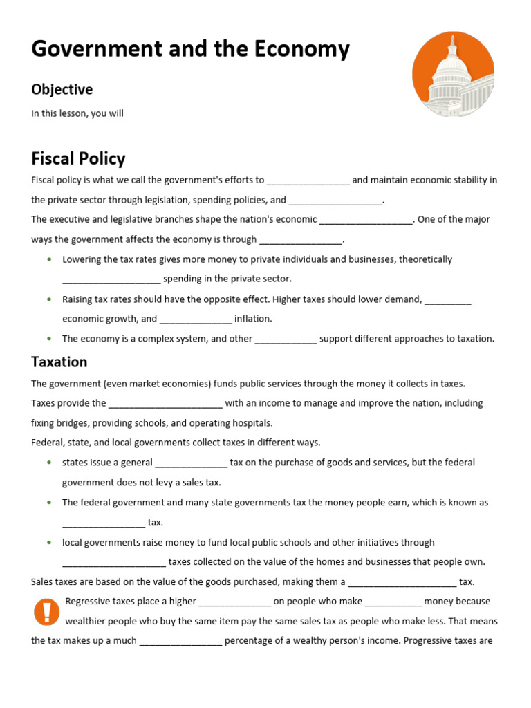 Guided Notes - Government and The Economy | PDF | Taxes | Deficit Spending