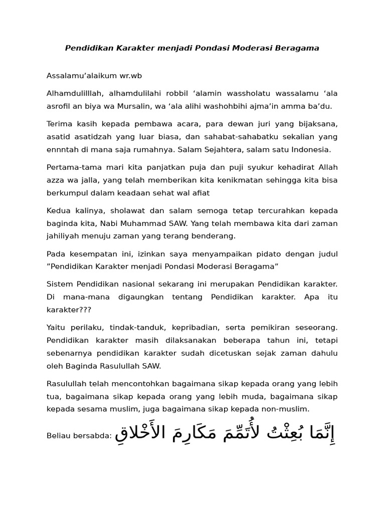 Pendidikan Karakter menjadi Pondasi Moderasi Beragama | PDF