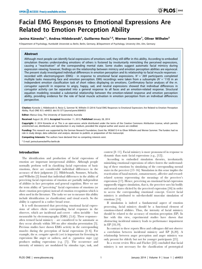 Facial EMG Responses To Emotional Expressions Are Related To Emotion ...