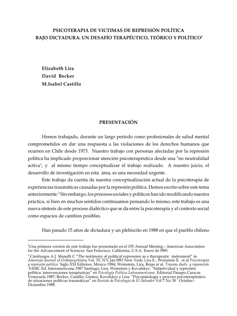 Elizabeth Lira Psicoterapia | PDF | Trauma psicólogico | Psicoterapia