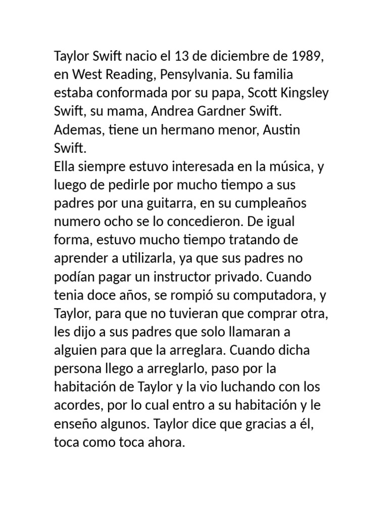 Biografía de Taylor Swift: Infancia y Música | PDF