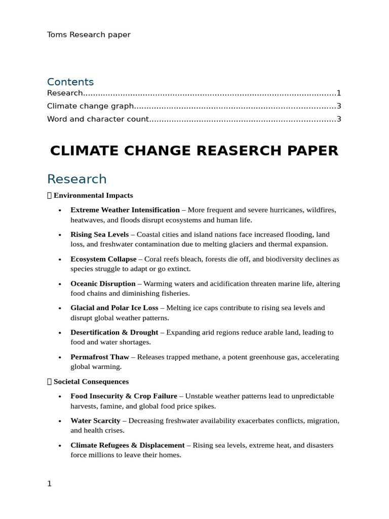 Climate Change Reaserch Paper | PDF | Climate Change | Environmental Impact