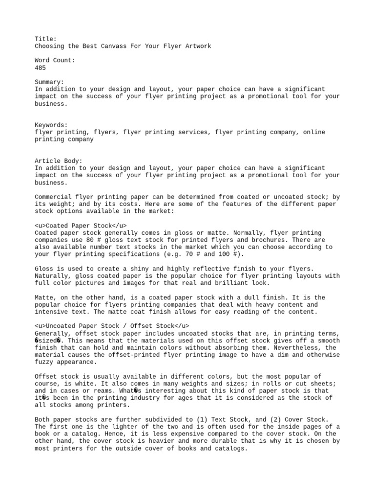 Choosing_the_Best_Canvass_For_Your_Flyer_Artwork | PDF | Paper | Printing