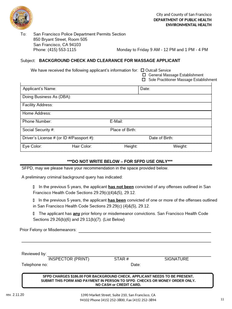 San Francisco Massage Applicant Background Check | PDF | Felony