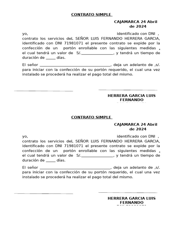 Contrato Simple CAJAMARCA 24 Abril de 2024 | PDF