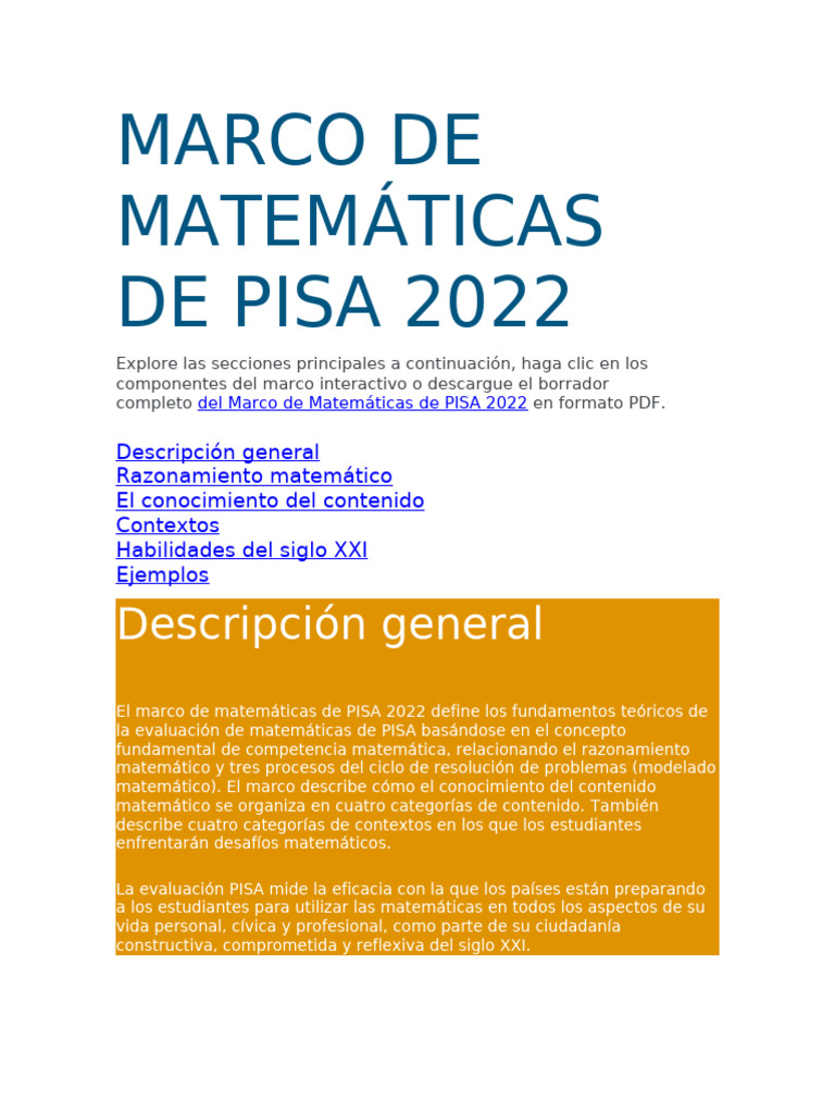 Marco de Matemáticas PISA 2022 | PDF | Matemáticas | Datos