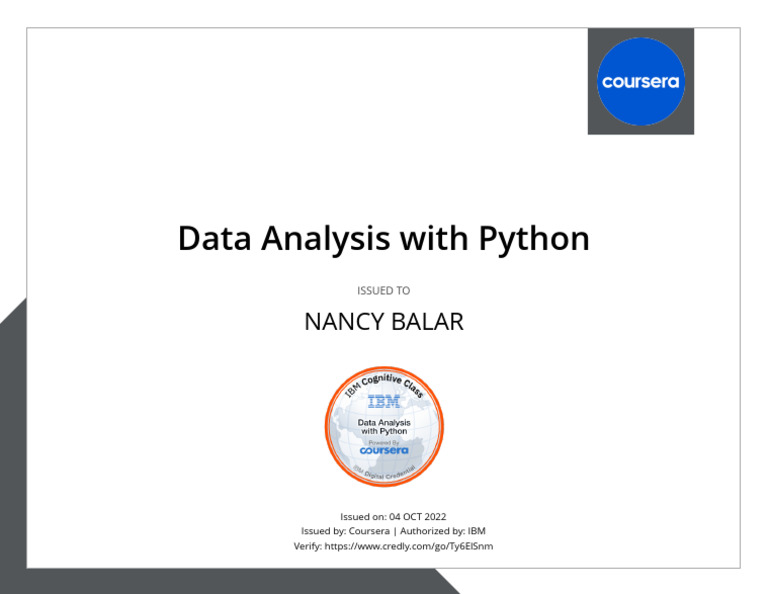 Data Analysis Certification by IBM | PDF