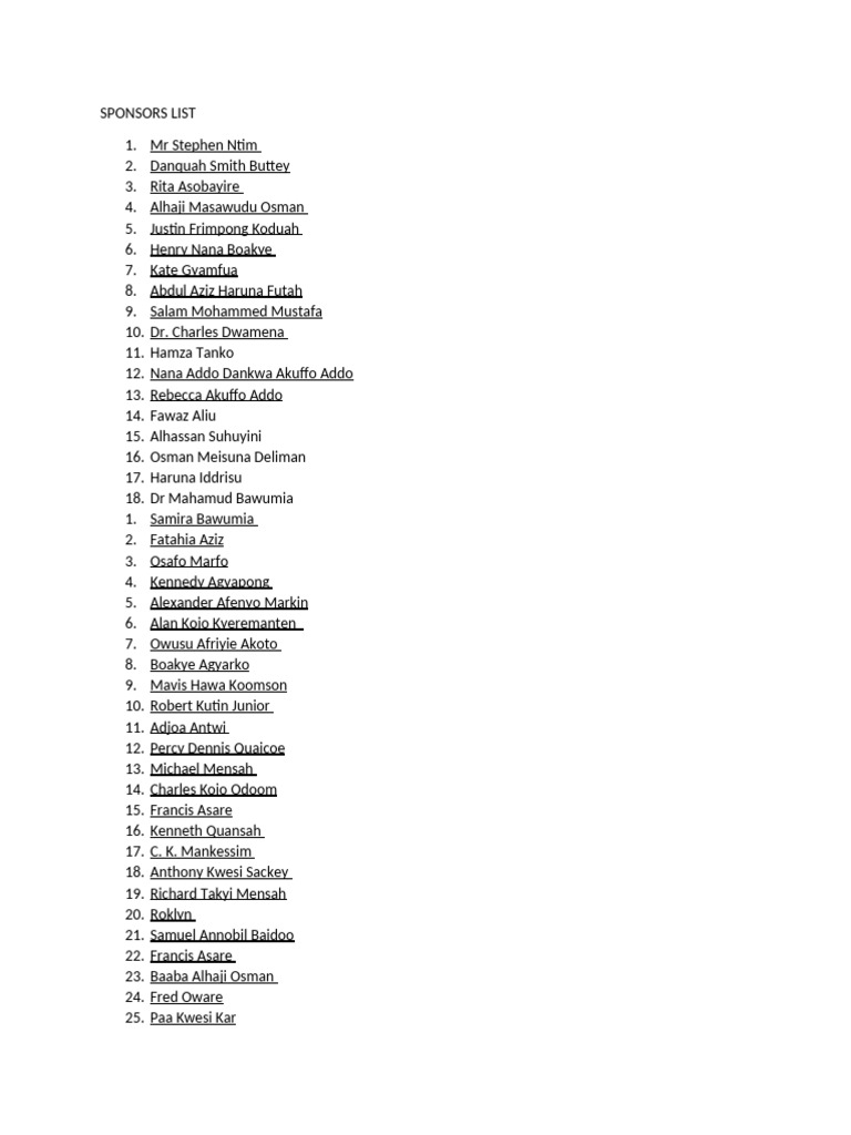 Sponsors List | PDF