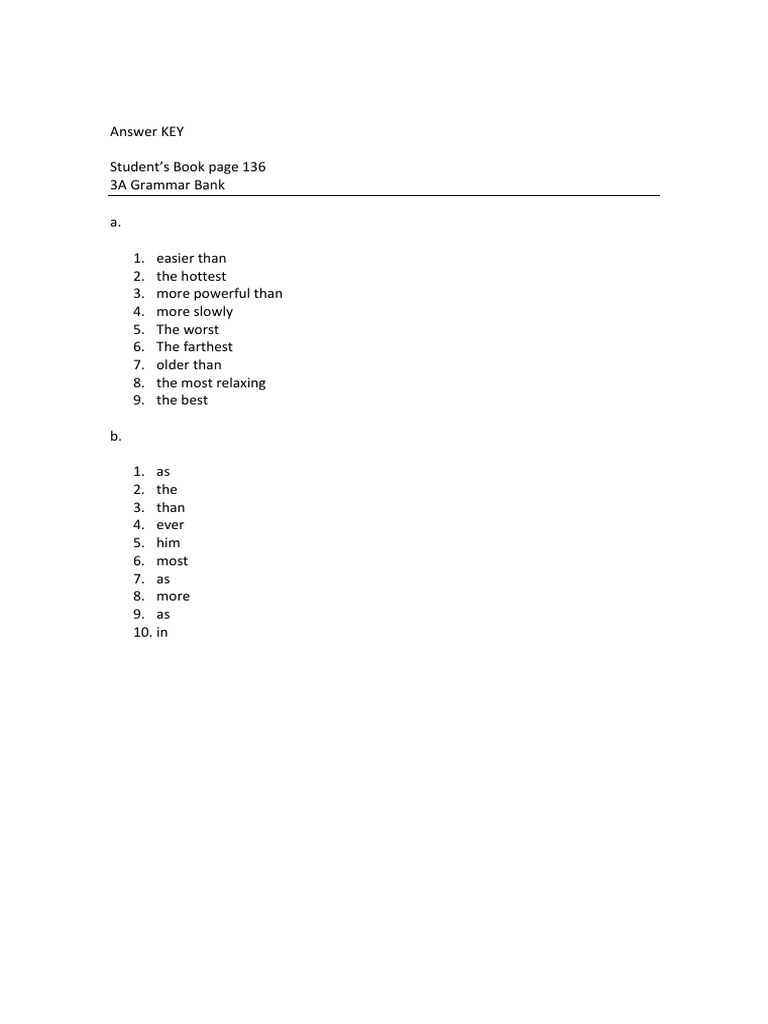 Grammar Bank Review Answer Key | PDF