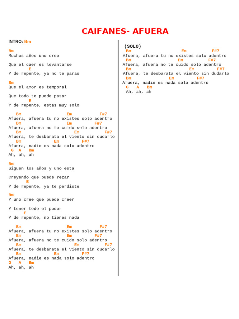 Letra de "Afuera" de Caifanes | PDF