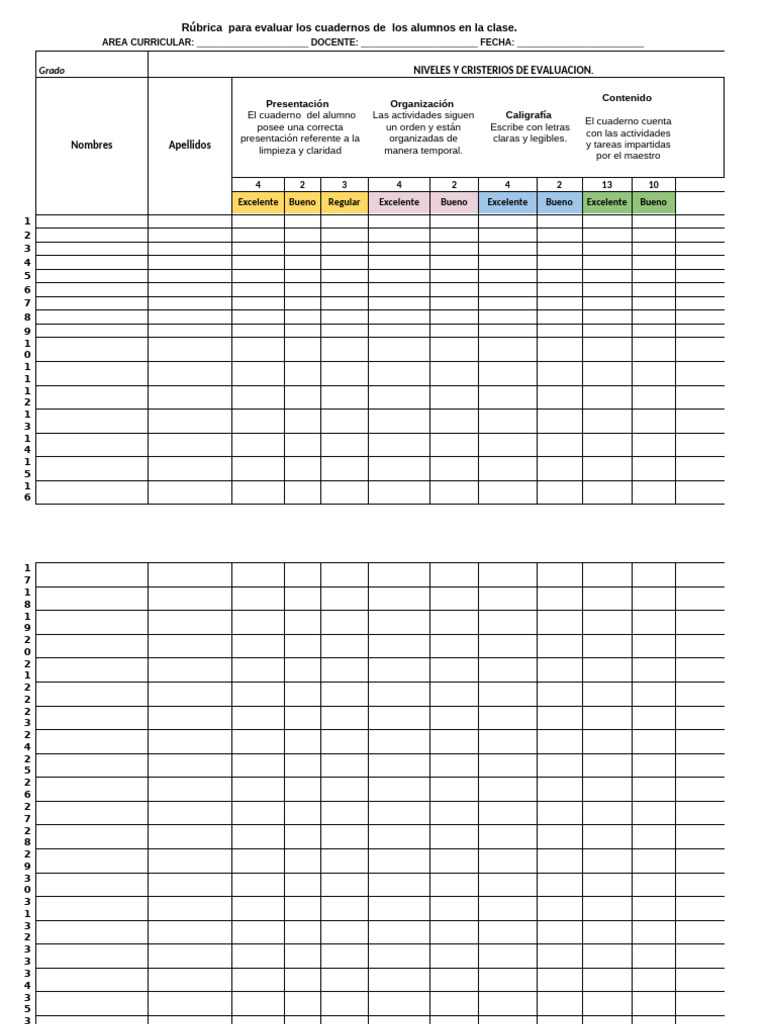 rubrica de cuaderno | PDF