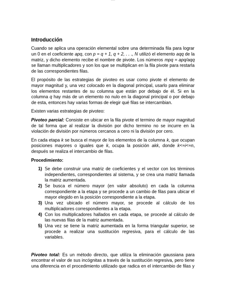Estrategias de Pivoteo en Matrices | PDF | Matriz (Matemáticas ...