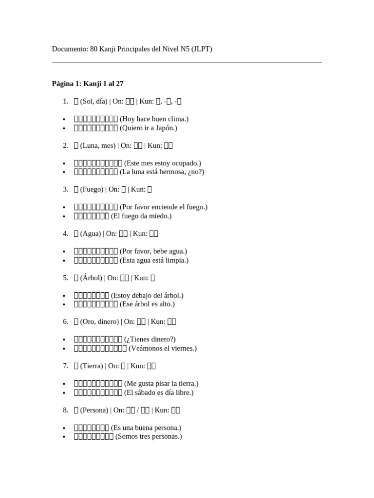 KANJIS JLPT N5 | PDF