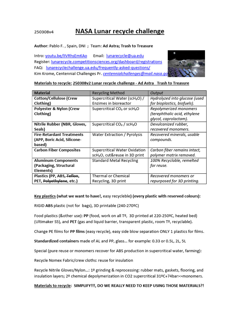 Lunar Recycle Challenge - Ad Astra_ Trash to Treasure | PDF | Aluminium ...