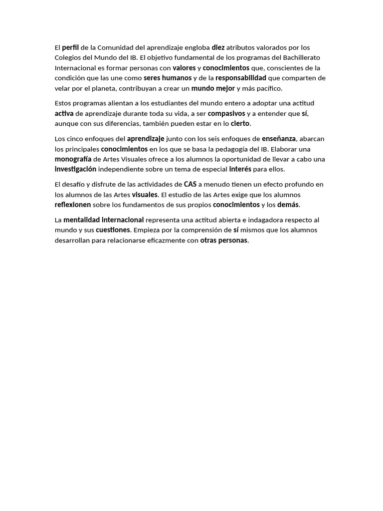 Atributos del IB en la Comunidad de Aprendizaje | PDF