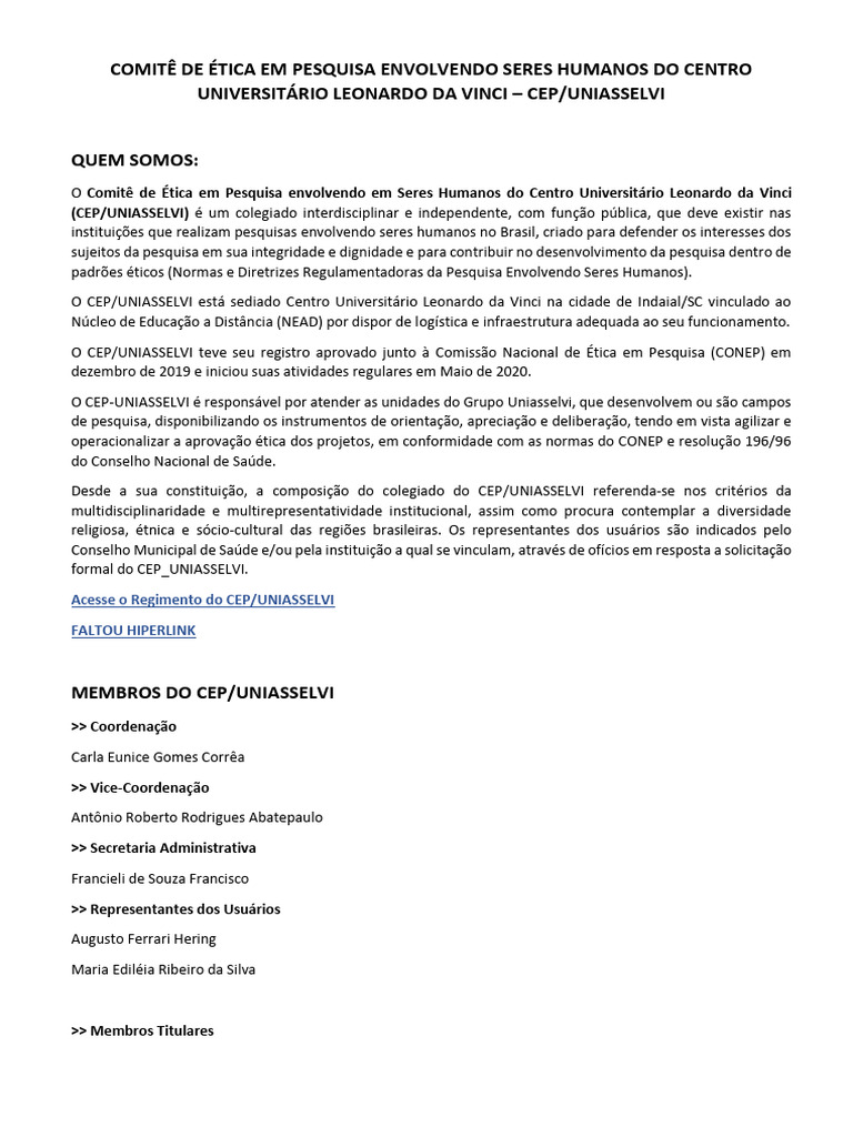Conteúdo Site CEP UNIASSELVI (1) Mesclado | PDF | Brasil | Humano