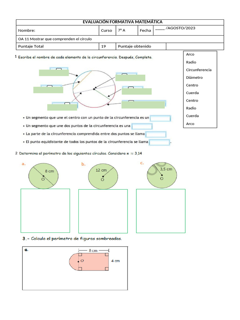 EVALUACIÓN FORMATIVA MATEMÁTICA 7mo OA11 | PDF