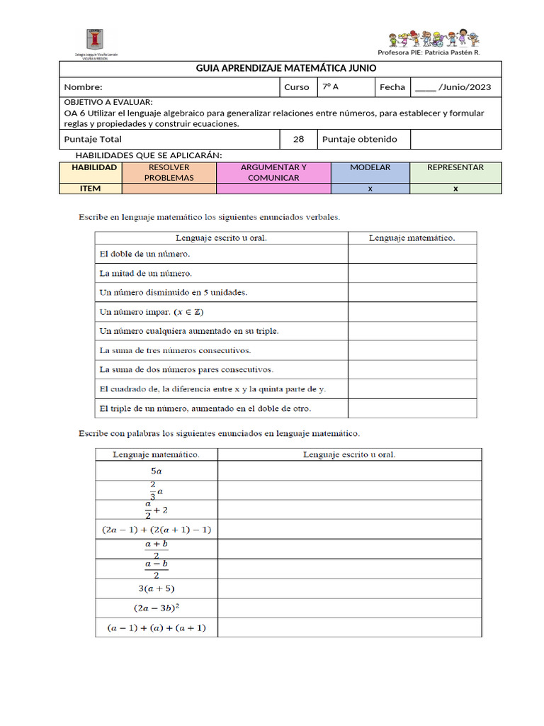 Guia 7mo Matemática Junio | PDF
