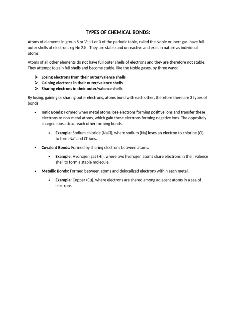 TYPES OF CHEMICAL BONDS | PDF | Ion | Chemical Bond