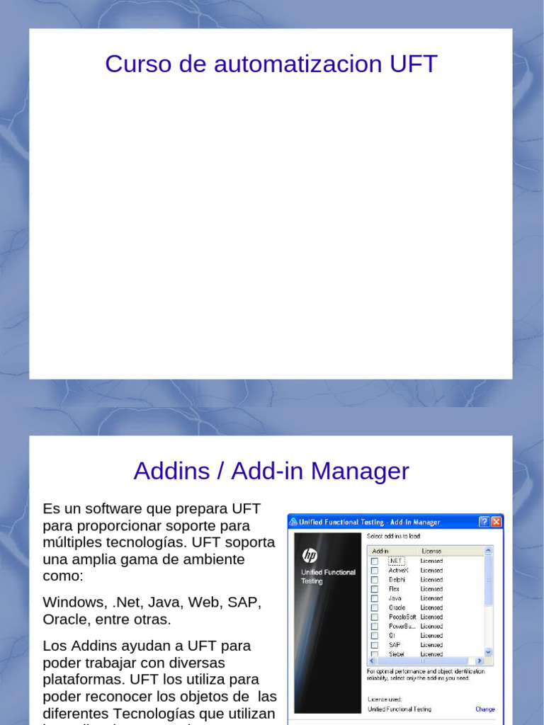 Presentación Curso UFT Final | PDF | Expresión regular | Bases de datos