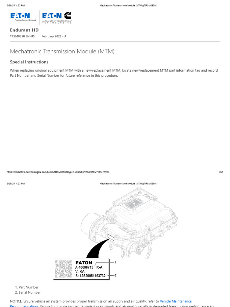 Mechatronic Transmission Module (MTM) (TRSM0950) | PDF | Manual ...