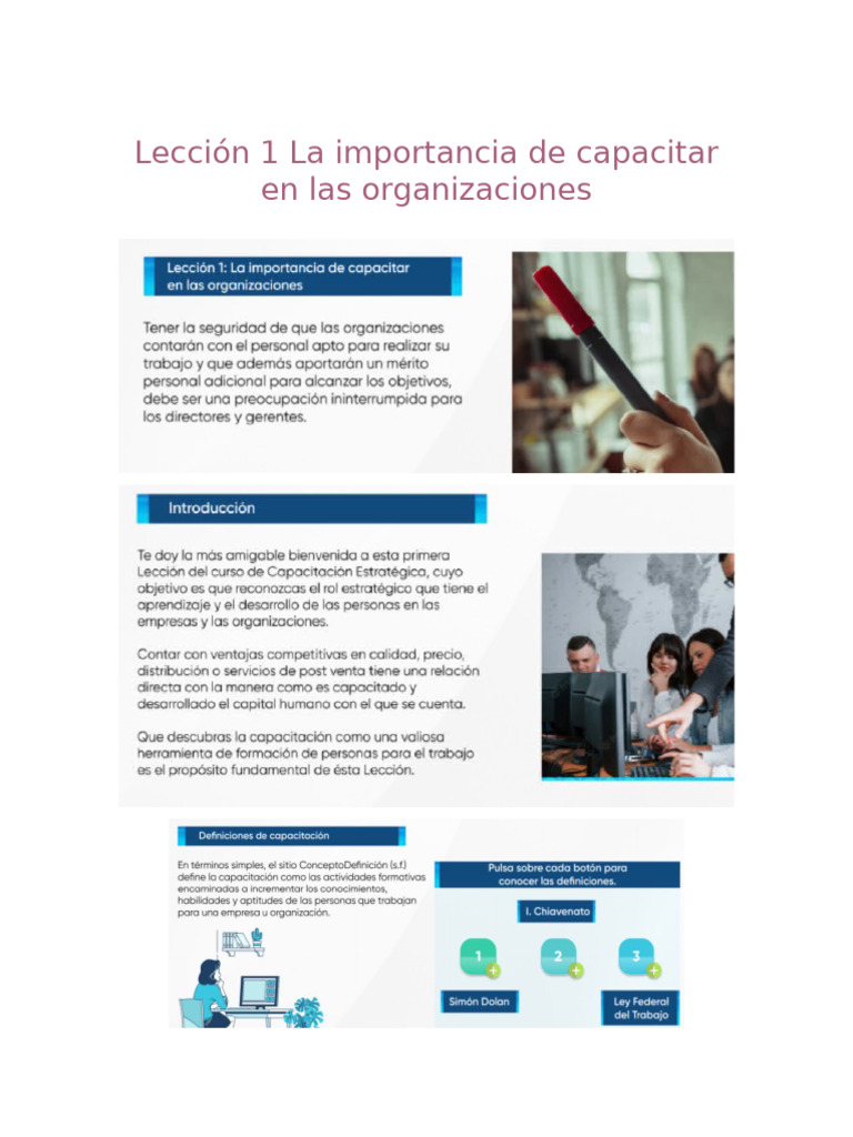 Lección 1 La Importancia de Capacitar en Las Organizaciones | PDF