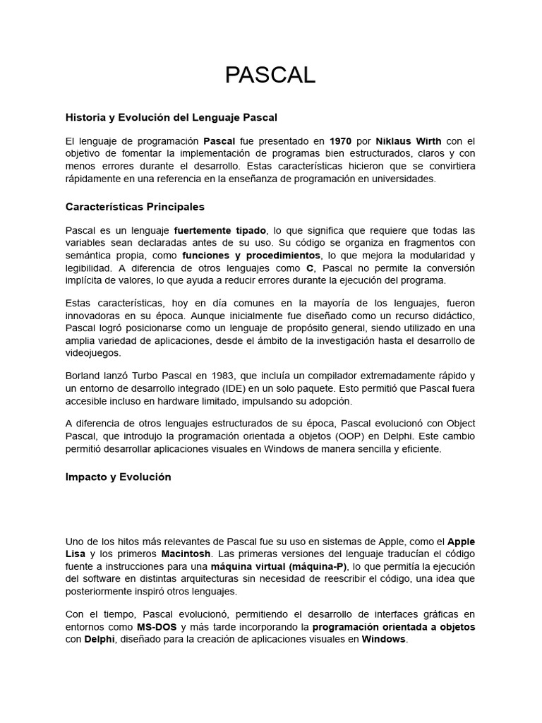 PASCAL | PDF | Lenguaje de programación | Ingeniería de software