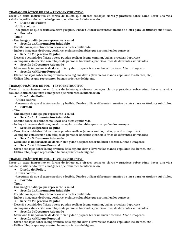 TRABAJO PRÁCTICO DE PDL - TEXTO INSTRUCTIVO | PDF | Dieta | Higiene