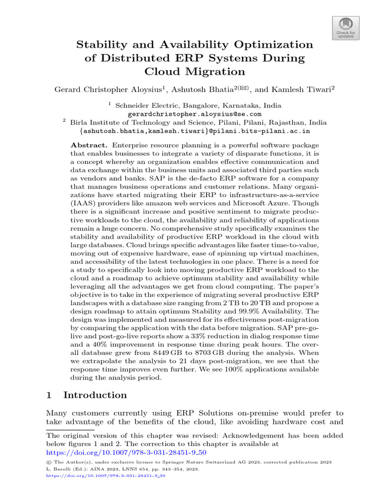 Stability and Availability Optimization of Distributed ERP Systems ...