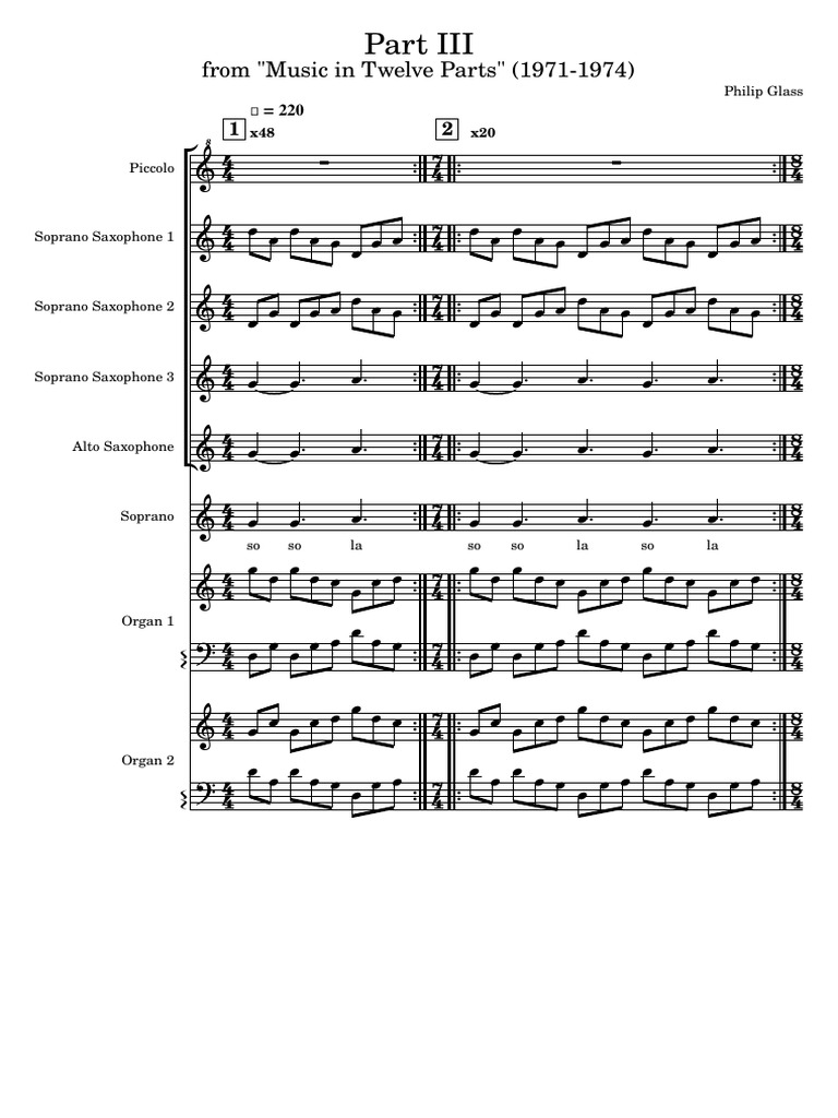 Philip Glass Part III Music in Twelve Parts | PDF | Saxophone ...